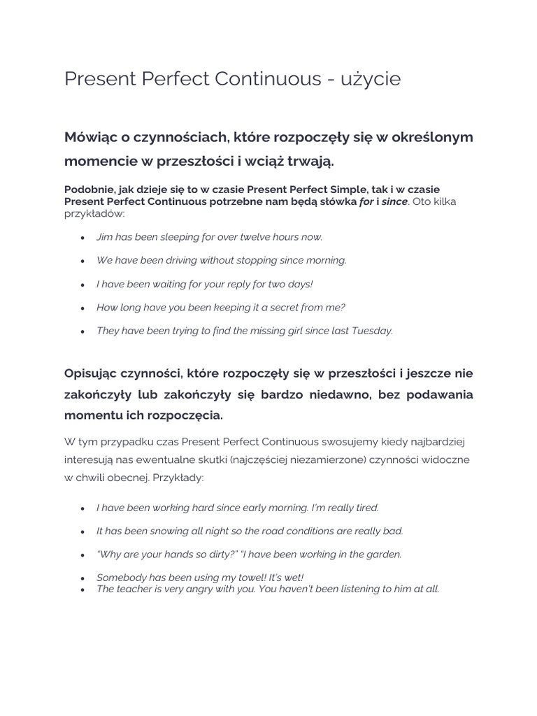 Present Perfect Continuous-Theory | PDF