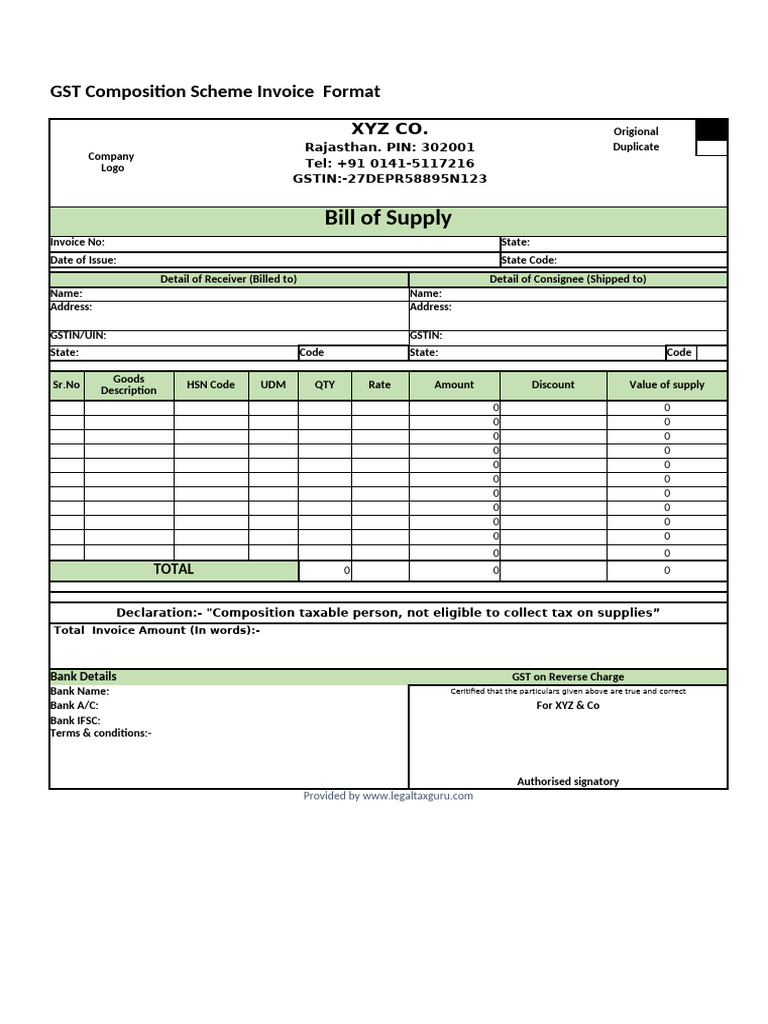 GST Composition Scheme Invoice Format in Excel | PDF | Invoice | Taxes