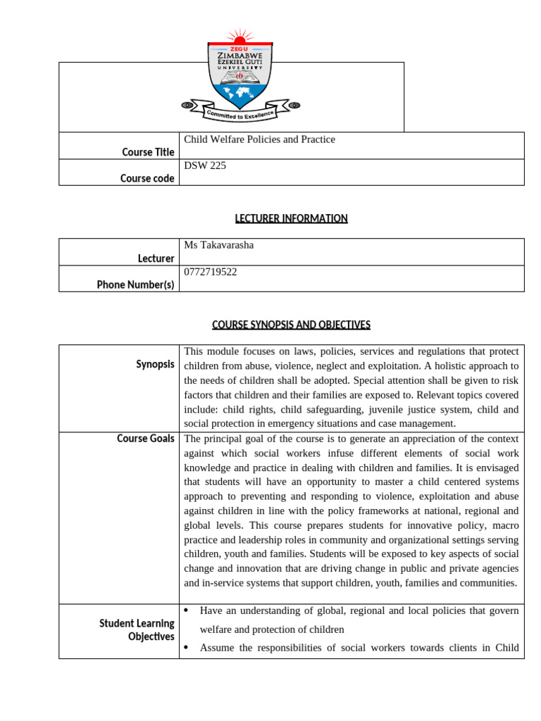 Child Welfare Policies and Practice Course | PDF | Child Protection ...