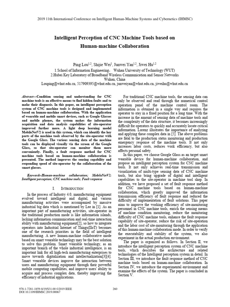 Intelligent CNC Machine Tool Perception | PDF | Wearable Technology ...