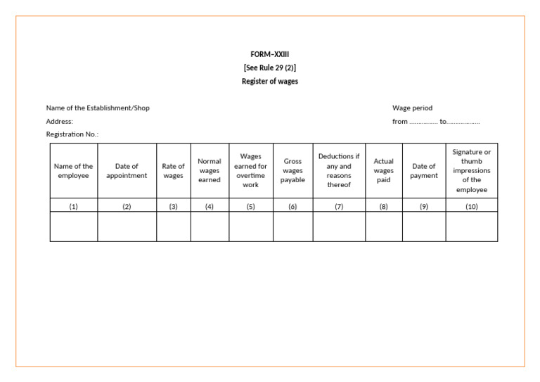 FORM XXIII Register of Wages | PDF