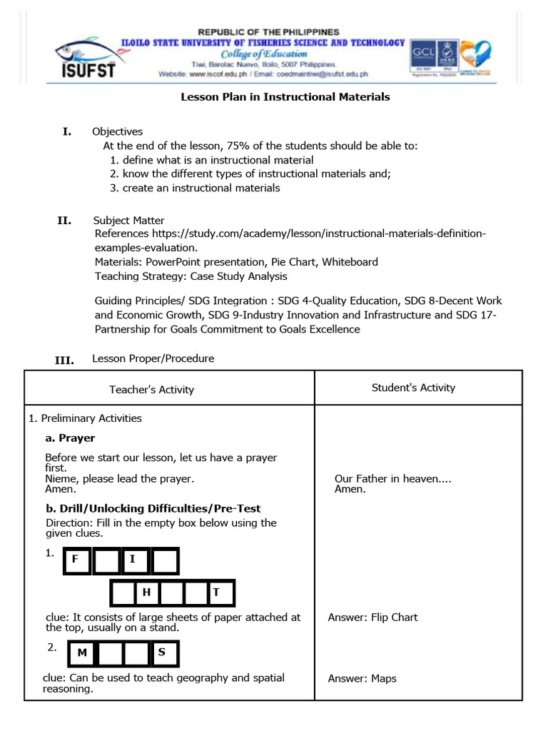 Lesson Plan for Instructional Materials | PDF | Teachers | Lesson Plan