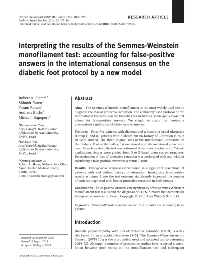 Semmes WEsinstein Monofilament Test | PDF | Sensitivity And Specificity ...
