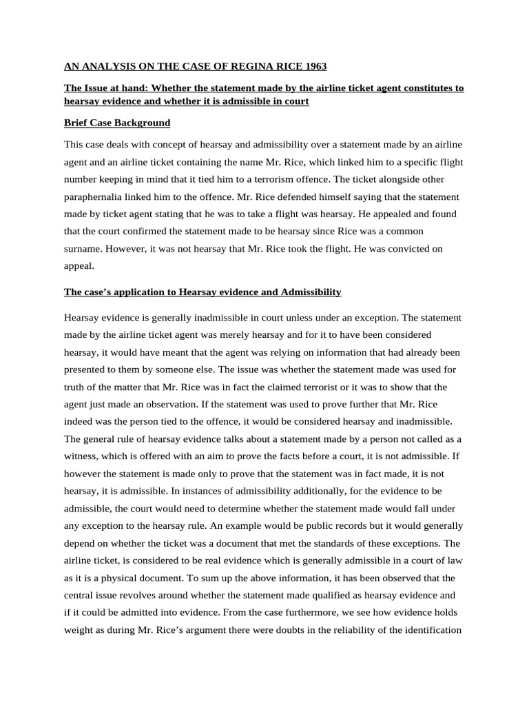 Hearsay Evidence in Rice Case Analysis | PDF | Hearsay | Evidence