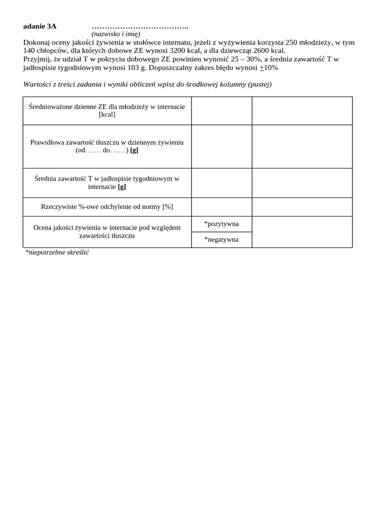 059 Ocena Jakości Żywienia - Zad 3A | PDF