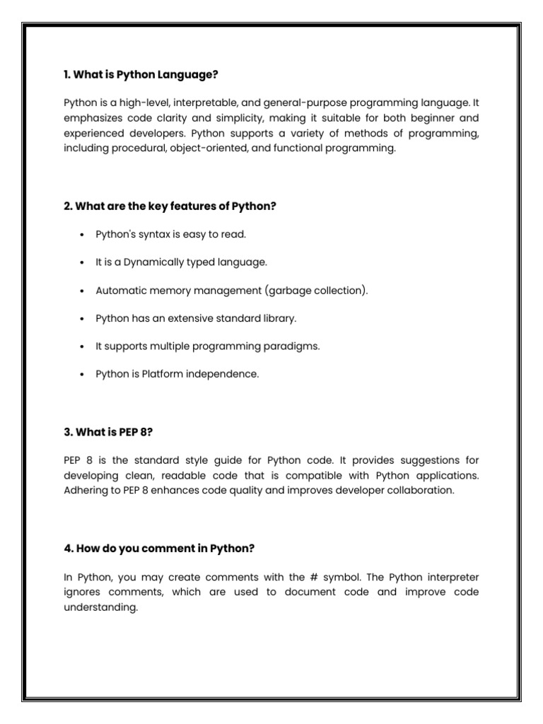 Python Interview Questions and Answers For Freshers | PDF | Python (Programming Language ...