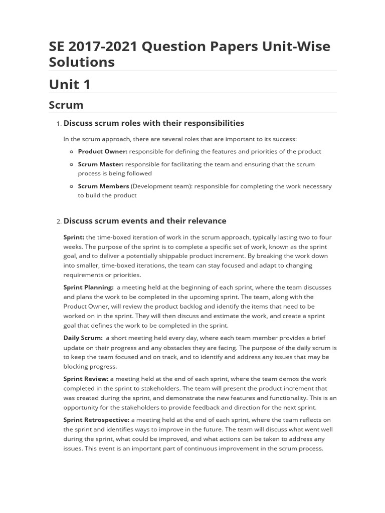 SE Unit Null Question Papers | PDF | Scrum (Software Development) | Agile Software Development