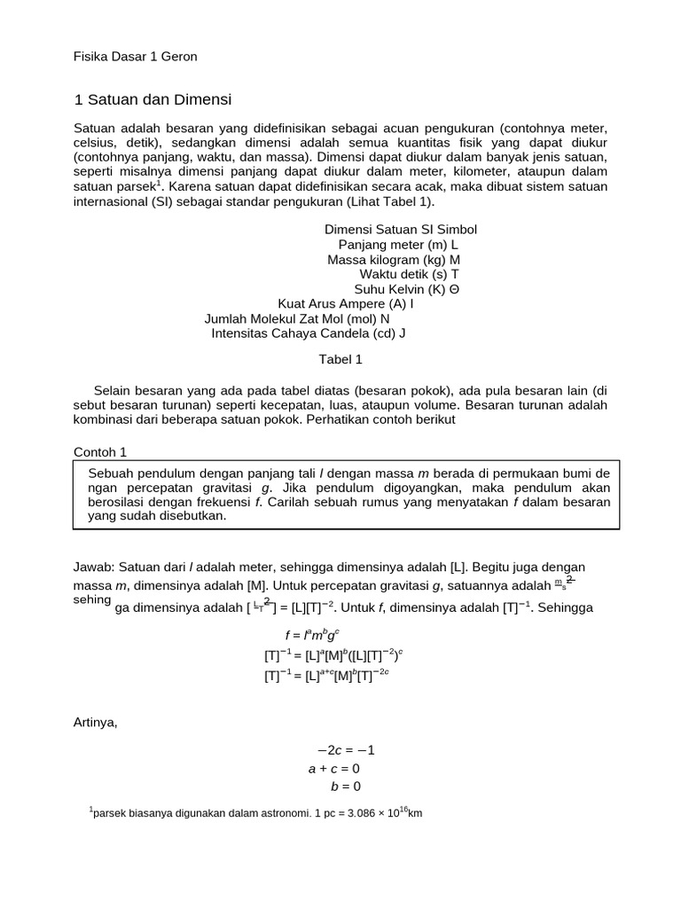 Satuan, Dimensi, dan Kinematika Fisika Dasar | PDF