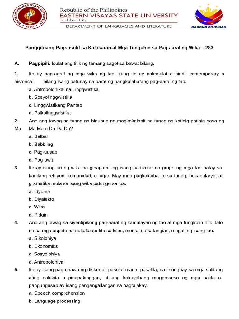 Panggitnang Pagsusulit Sa Kalakaran | PDF
