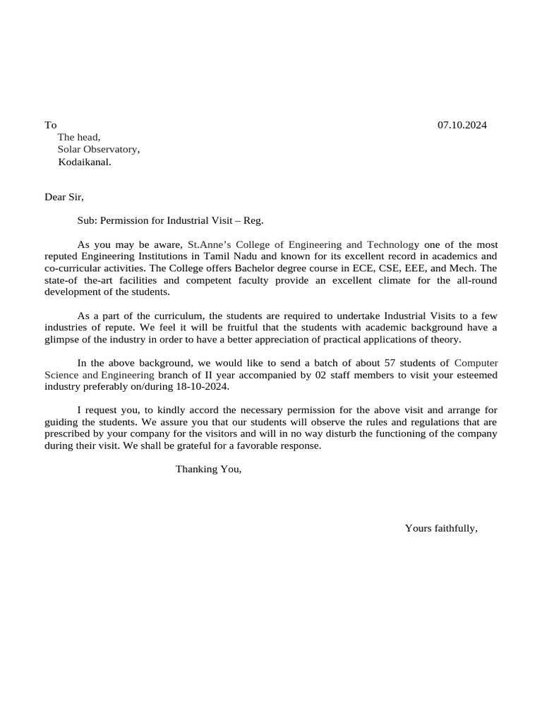 Request for IV Permission Letter | PDF