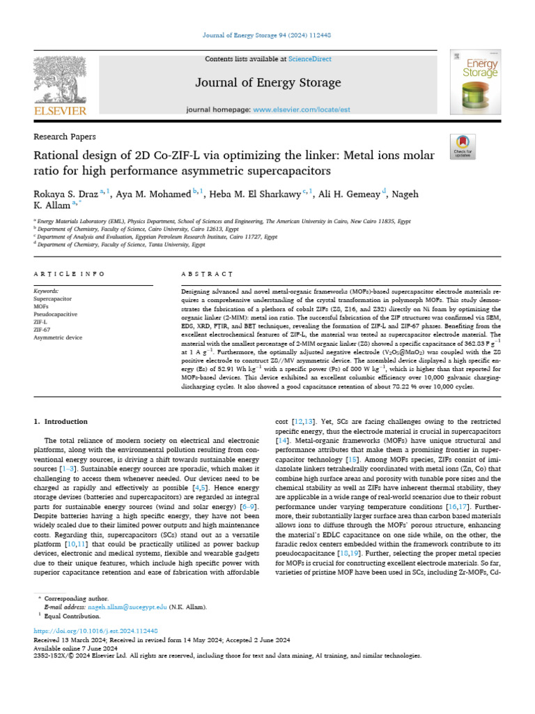 Optimizing Co-ZIF-L for Supercapacitors | PDF | Electrode | Electrochemistry