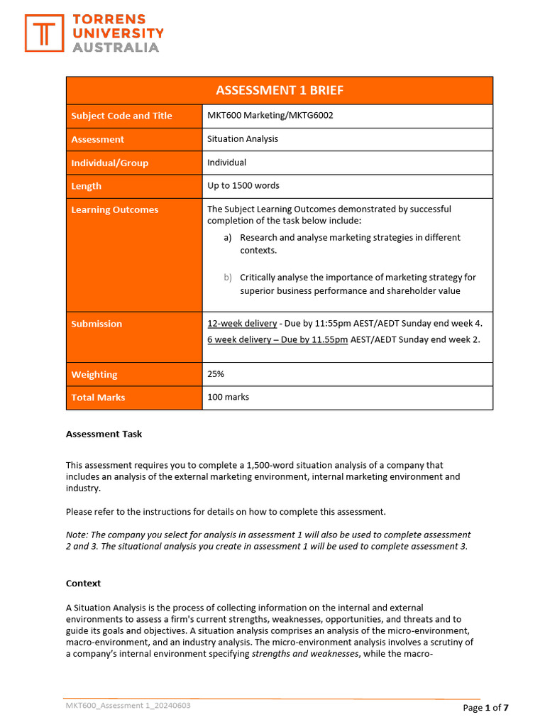 MKT600 - Assessment 1 - 20240603 | PDF | Swot Analysis | Consumer Behaviour