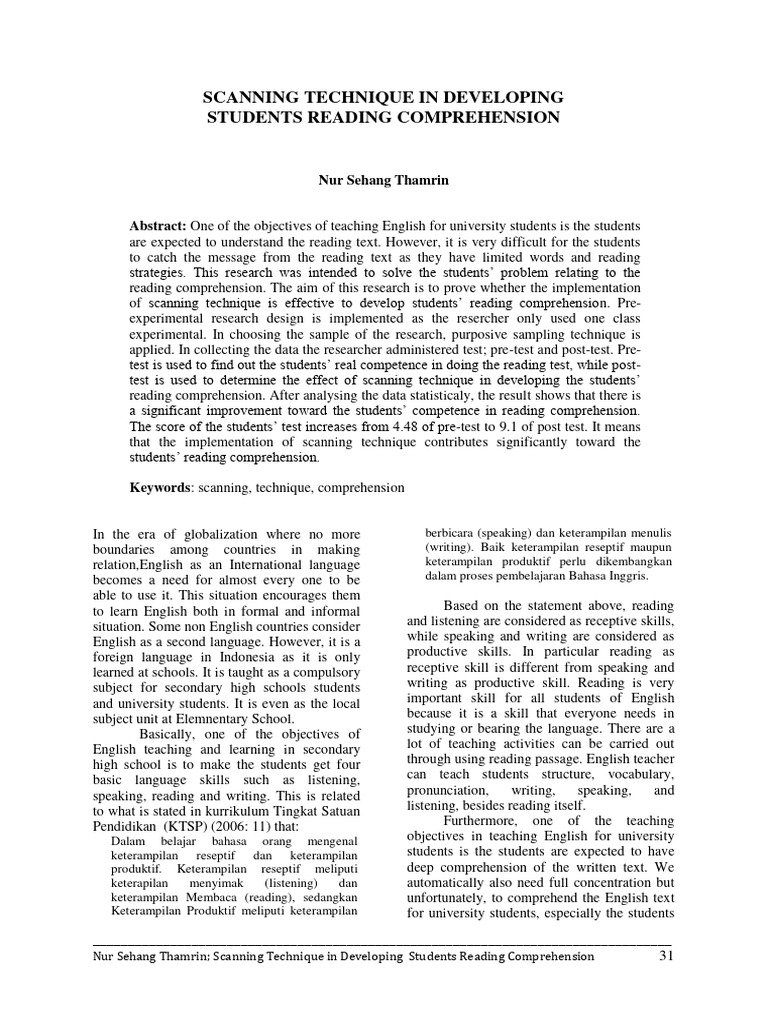 Scanning Technique in Developing Student | PDF | Reading Comprehension | Cognition