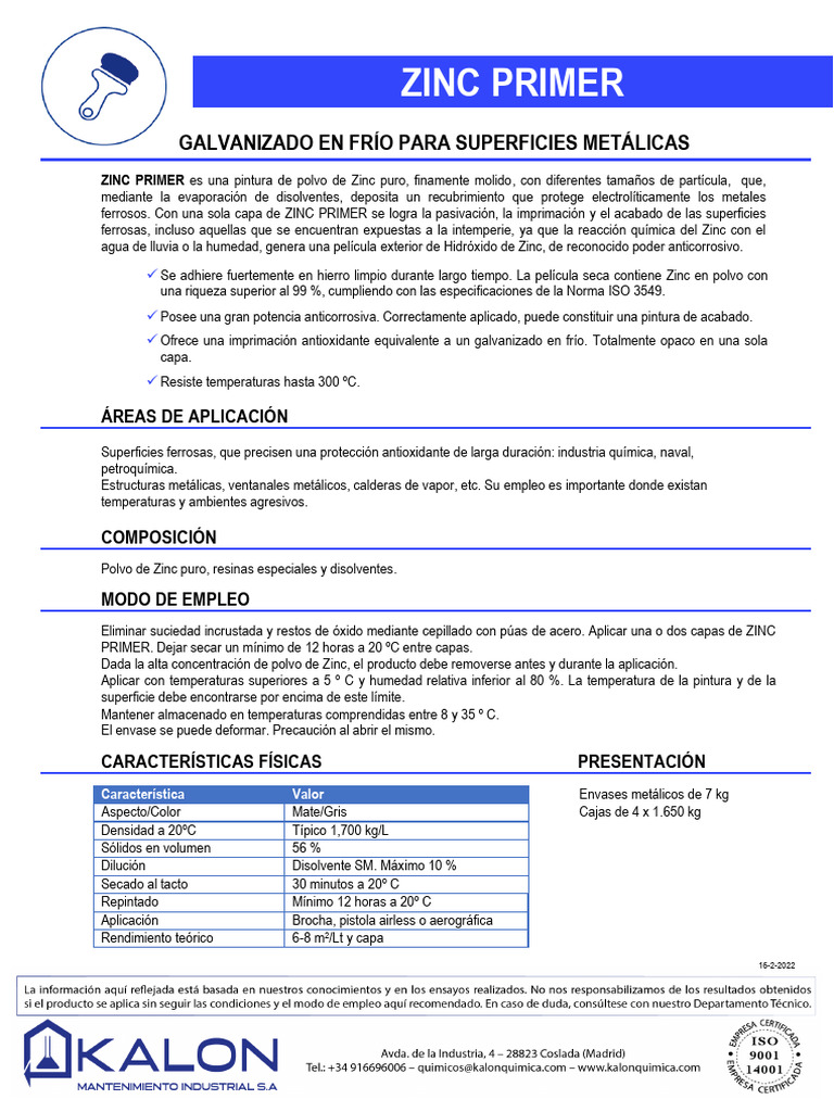 ZINC PRIMER FT | PDF | Zinc | Pintar