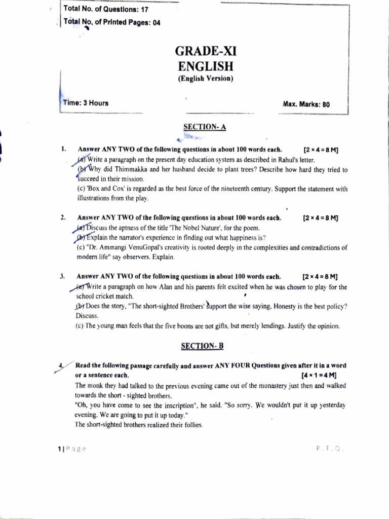 2025 1st Year English Model Paper | PDF