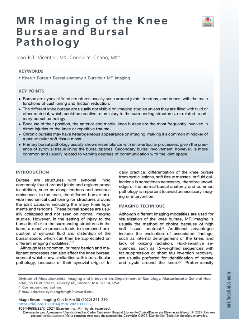 MR Imaging of The Knee Bursae and Bursal Pathology | PDF | Knee | Joints