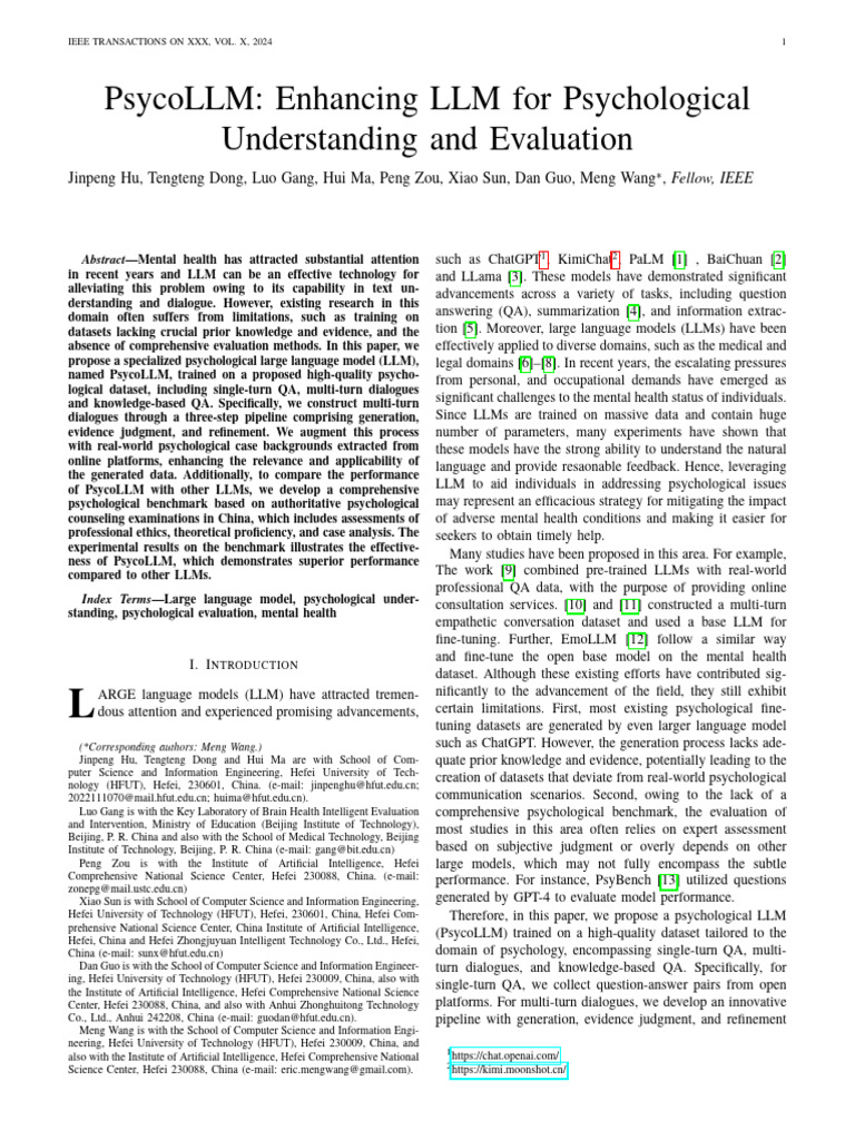 PsycoLLM- Enhancing LLM for Psychological Understanding and Evaluation | PDF | Self Concept ...