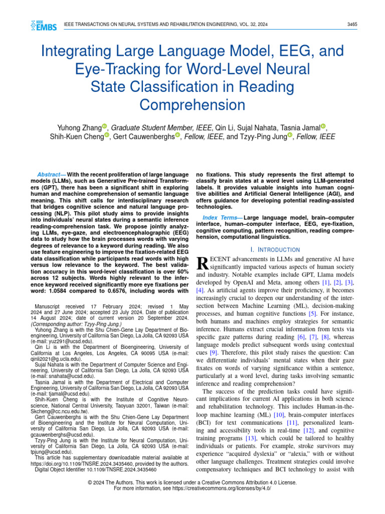 Integrating Large Language Model Eeg And Eye Tracking For Word Level Neural State Classification