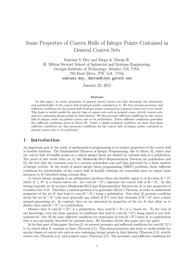 Some Properties of Convex Hulls of Integer Points Contained in General Convex Sets | PDF ...