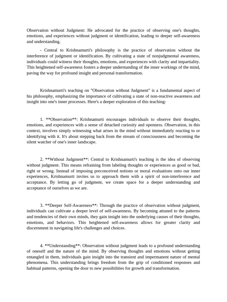 Observation Without Judgment | PDF | Thought | Intelligence (AI ...