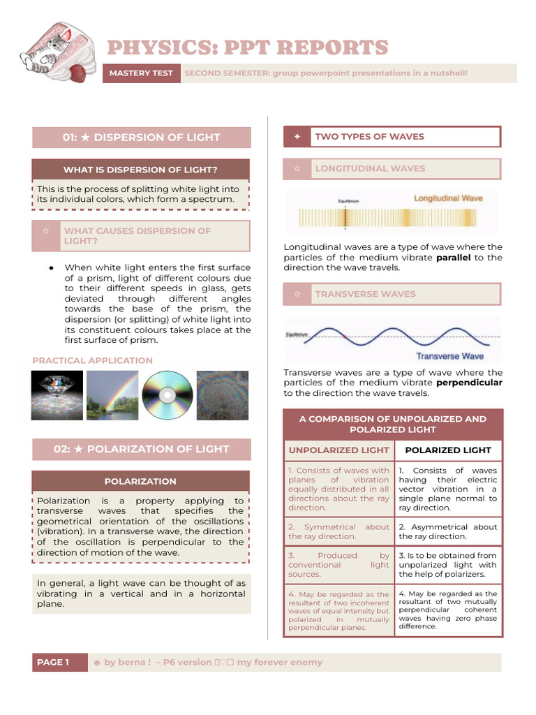 (PHYSICS) Notes PPT REPORTS | PDF | Polarization (Waves) | Waves