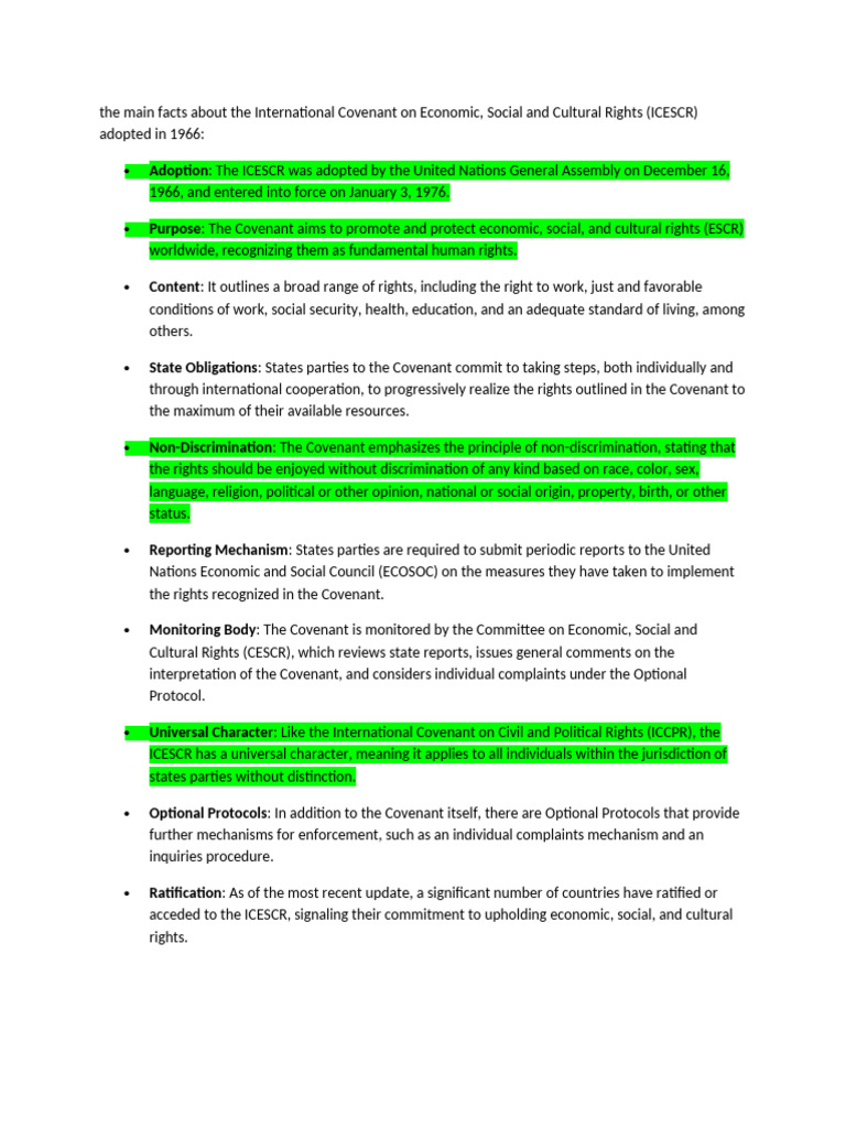 International Covenant On Economic, Social and Cultural Rights, 1966 | PDF