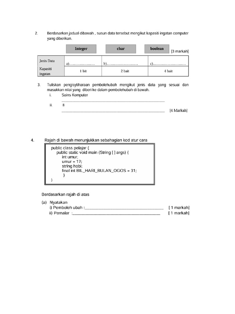 Latihan Pengukuhan - Pemboleh Ubah & Pemalar | PDF