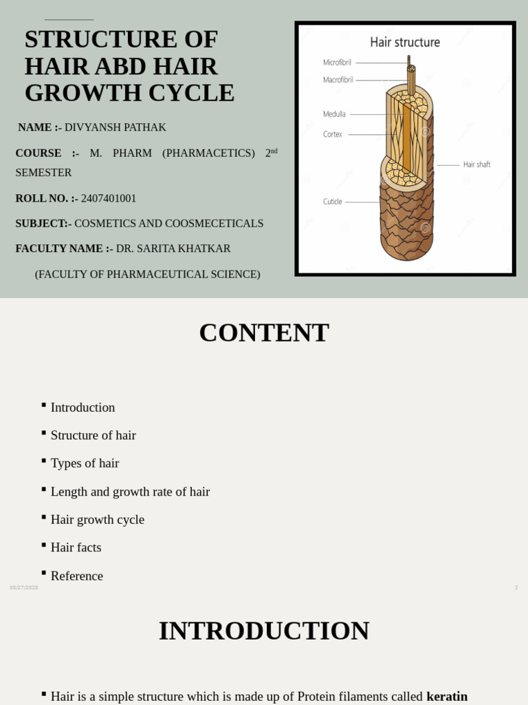 Structure of Hair Abd Hair Growth Cycle | PDF | Hair | Integumentary System