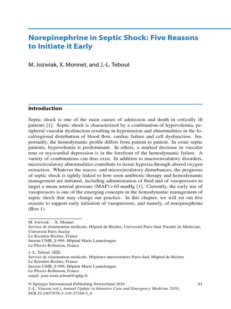 Inicio Temprano de Noradrenalina | PDF | Sepsis | Shock (Circulatory)