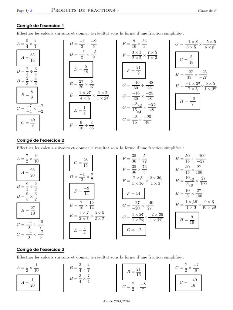 Corrigé des exercices de fractions 4e | PDF | Ouverture (échecs) | Échecs