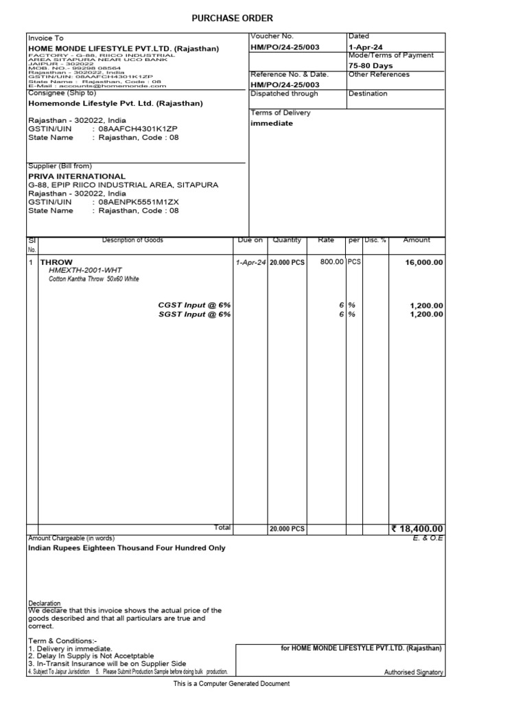 PO 003 Priva International | PDF