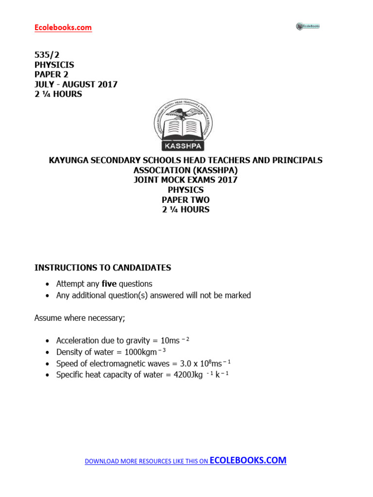 2017 Physics Mock Exam Paper 2 | PDF | Wavelength | Waves