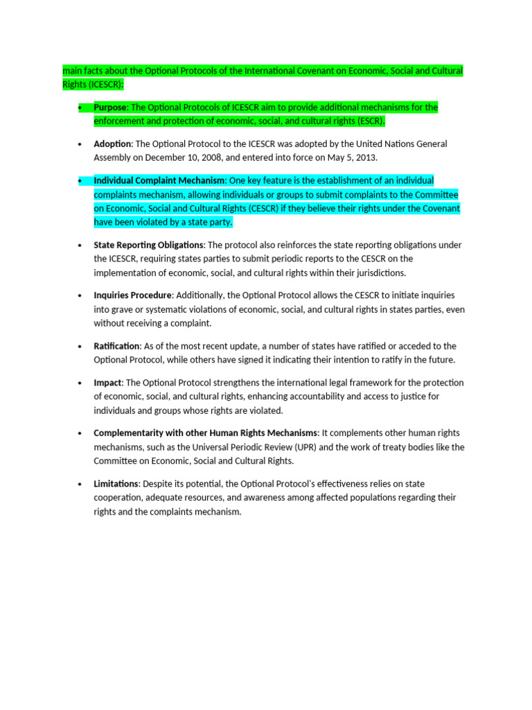 Optional Protocols of ICESCR Explained | PDF