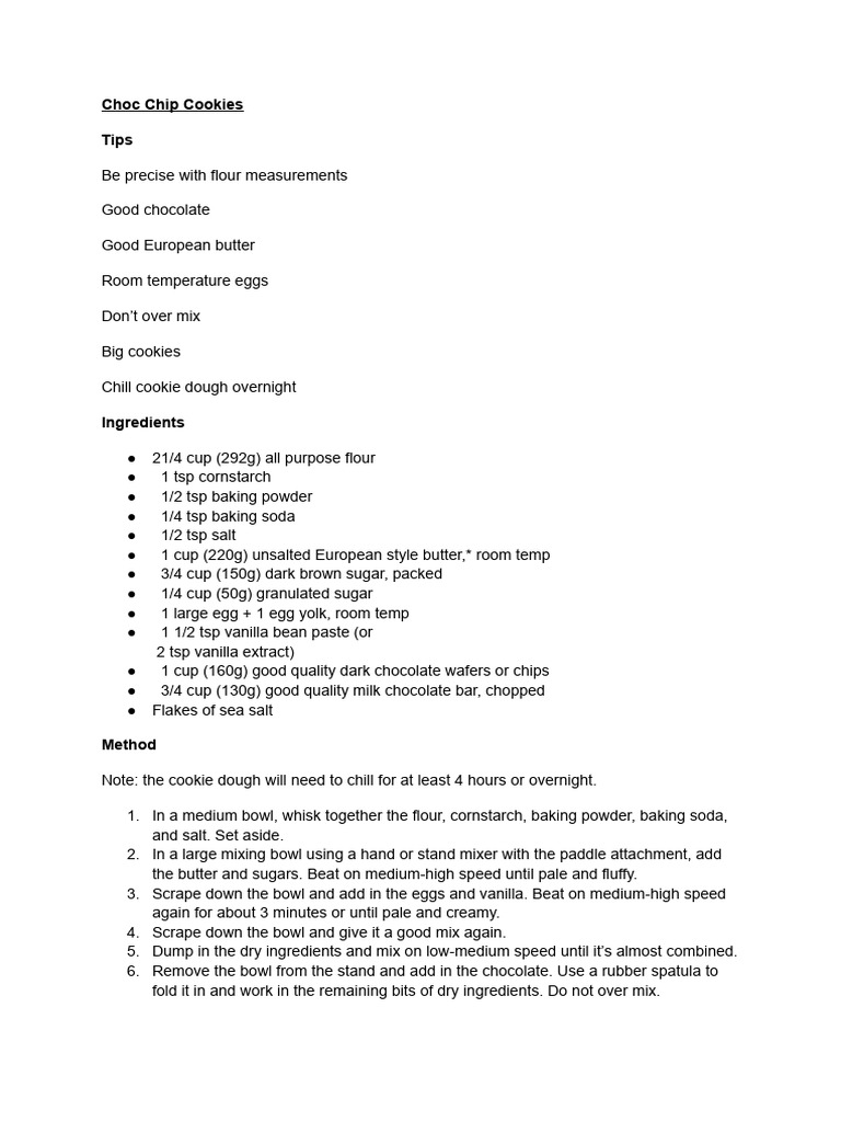 Choc Chip Cookies Recipe | PDF | Foods