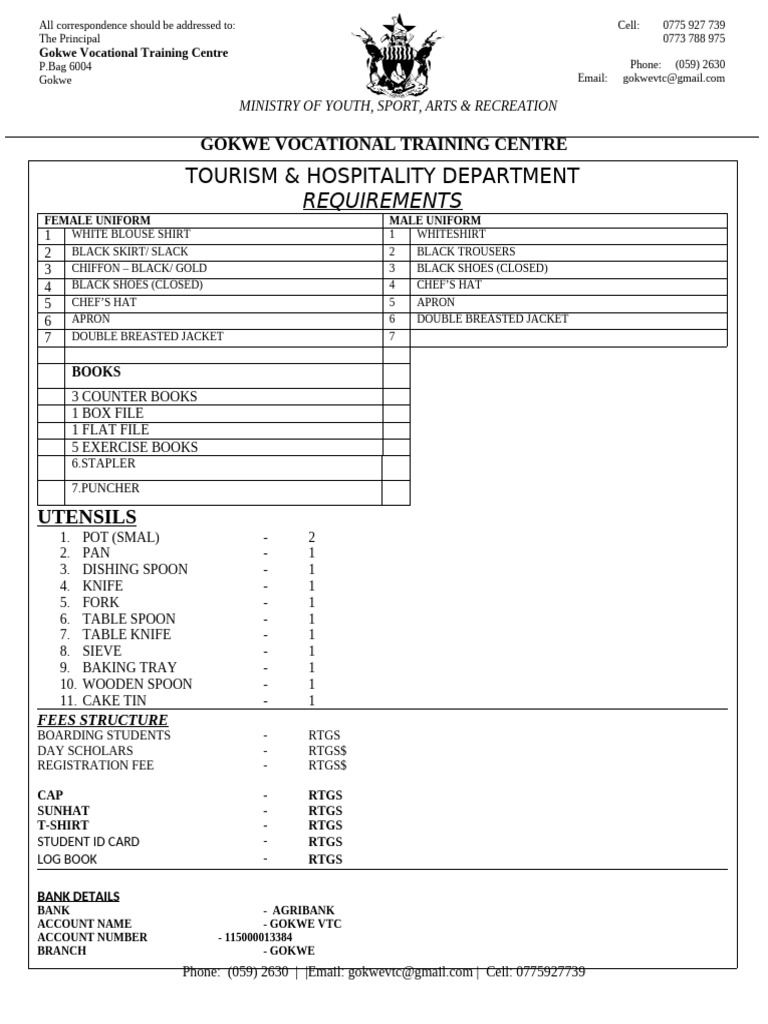 Hospitality Requirements | PDF | Dress Codes | Uniforms