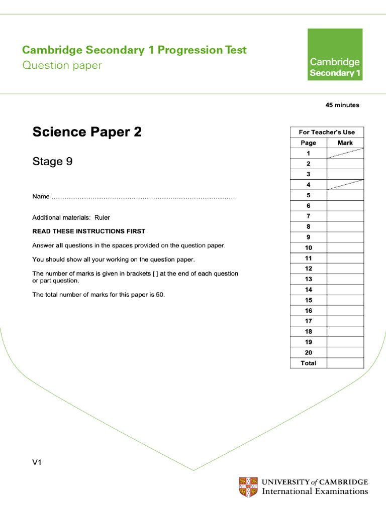 Secondary Progression Test - Stage 9 Science Paper 2 - TOAZ - INFO | PDF