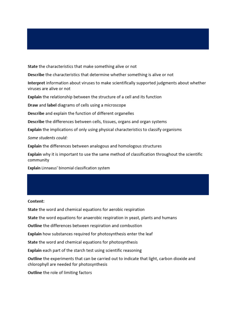 MYP 4 and 5 All Biology Content | PDF | Evolution | Photosynthesis