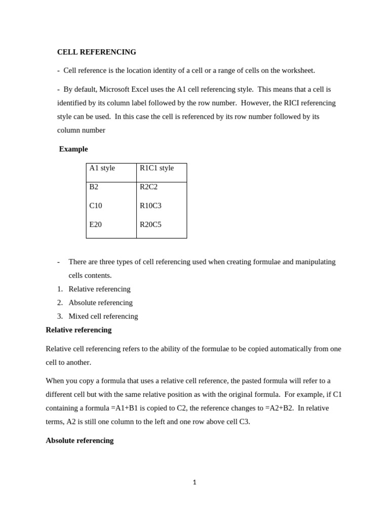 Understanding Excel Cell Referencing | PDF | Spreadsheet | Computing