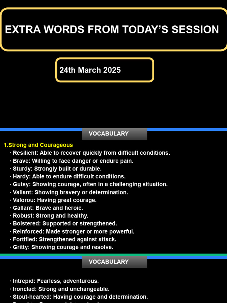 EXTRA WORDS FROM TODAY'S SESSION 24th MARCH | PDF | Courage