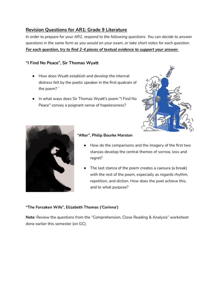 Revision Week Questions - Grade 9 Literature | PDF