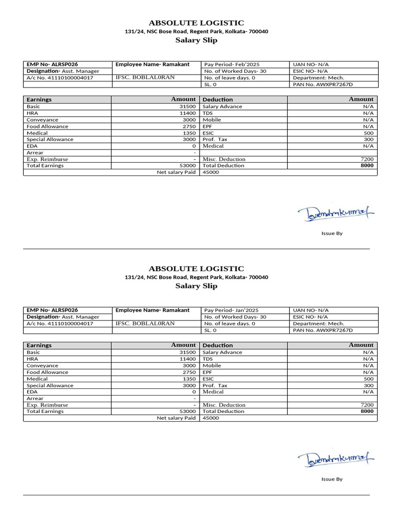 ABSOLUTE LOGISTIC Salary Slip | PDF | Employment Compensation | Expense