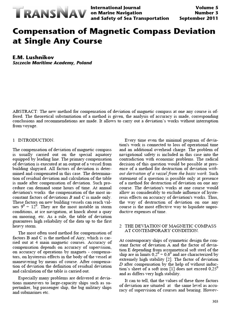 Compensation of Magnetic Compass Deviation at Single Any Course | PDF ...