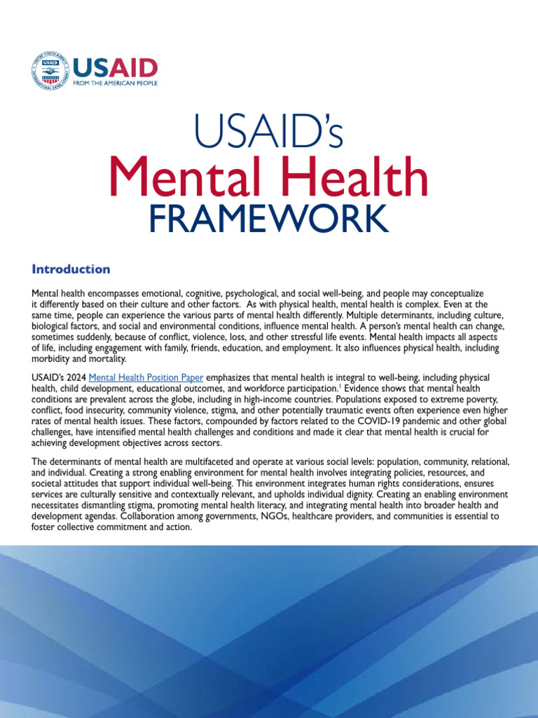 USAID Mental Health Framework Overview | PDF | Mental Health | Violence