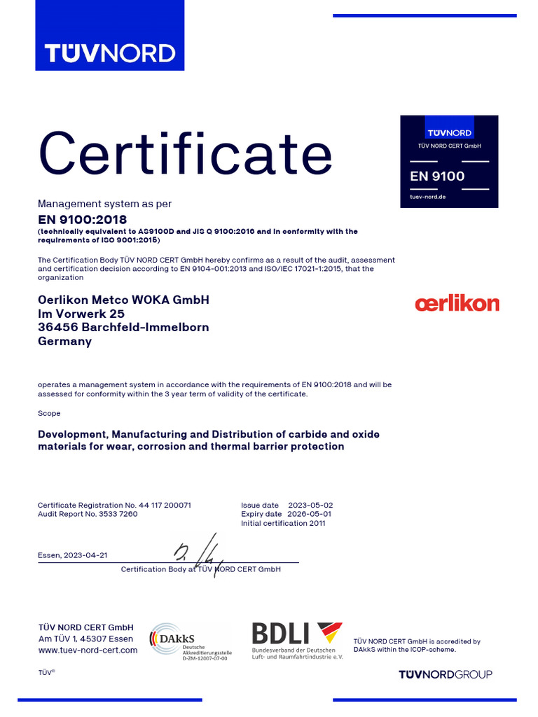 Oerlikon Metco WOKA 9100 WA 23 Ud EN - PDF Korr | PDF