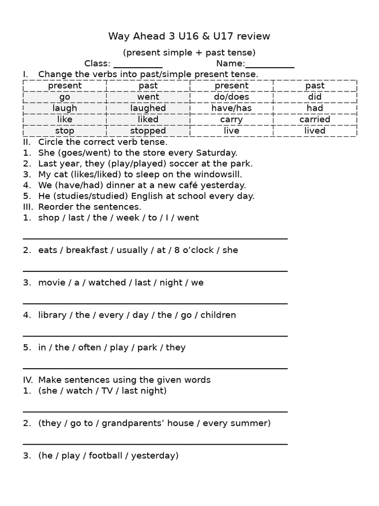 WA3 Past Tense Present Simple Review | PDF | Linguistic Typology ...