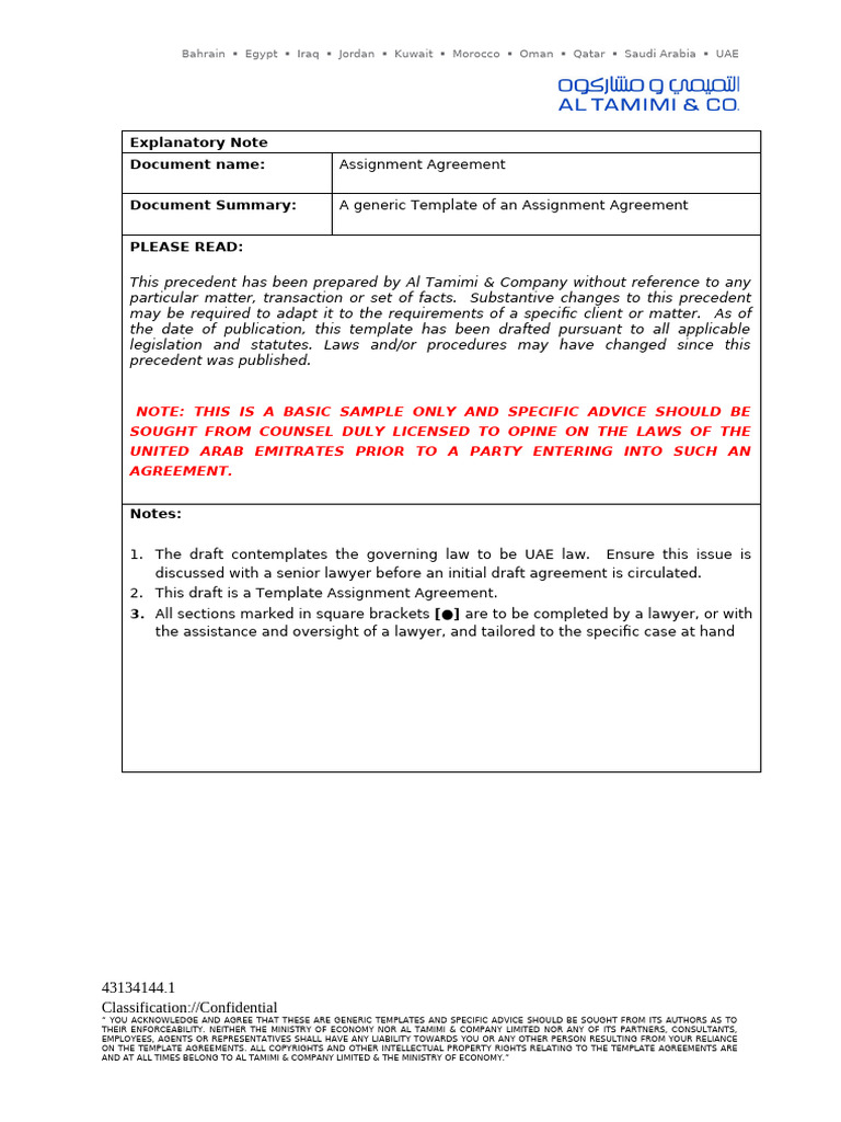 Assignment Agreement UAE | PDF | Assignment (Law) | Indemnity