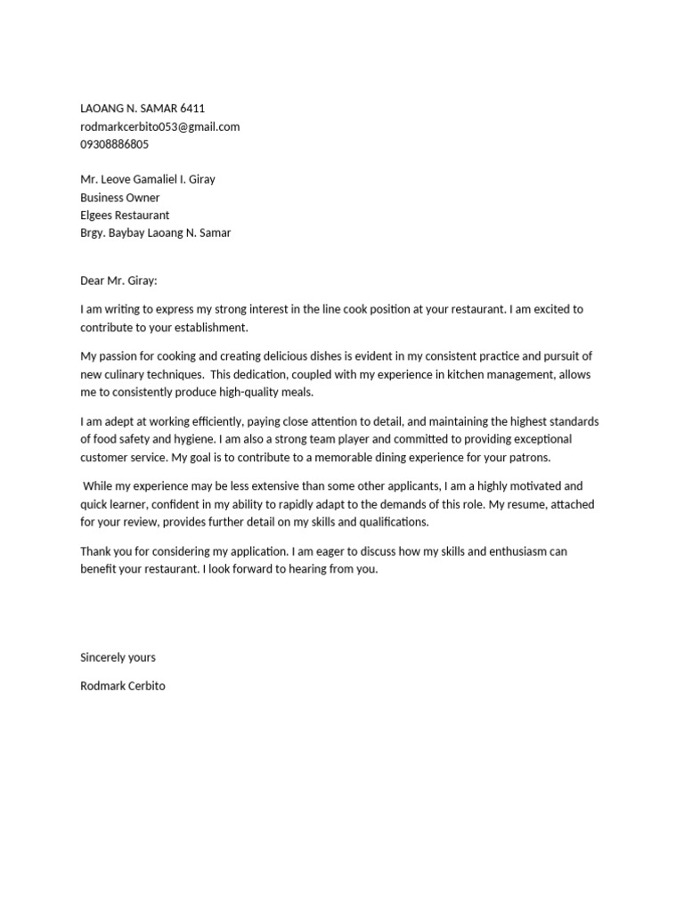 Application for Line Cook Position | PDF
