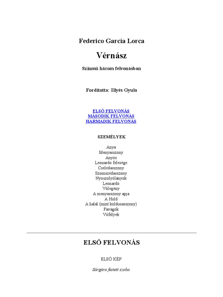 Federico García Lorca - Vérnász | PDF