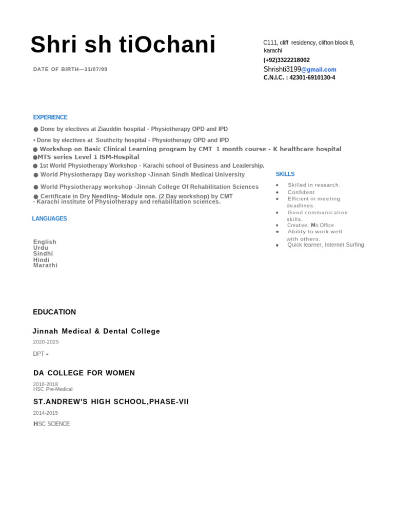 Shrishti Ochani CV | PDF