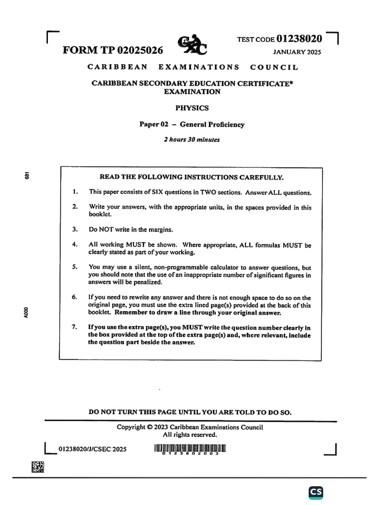 January Physics Paper 2 | PDF